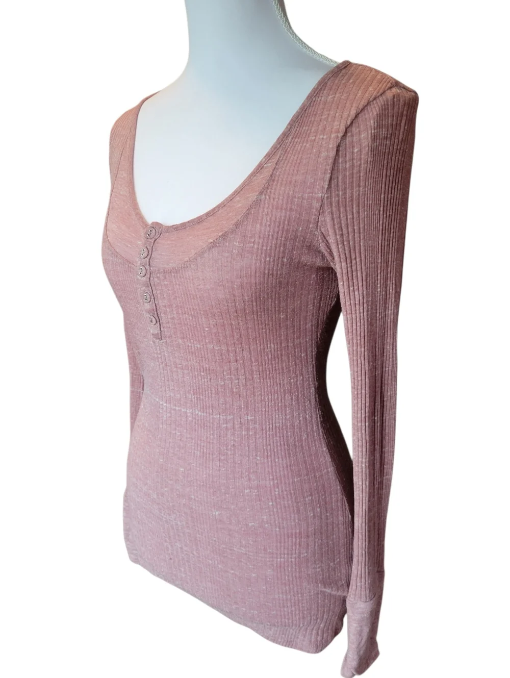 Pure Good | Tops | Pure Good Dusty Pink Ribbed Henley Long Sleeve Shirt ...